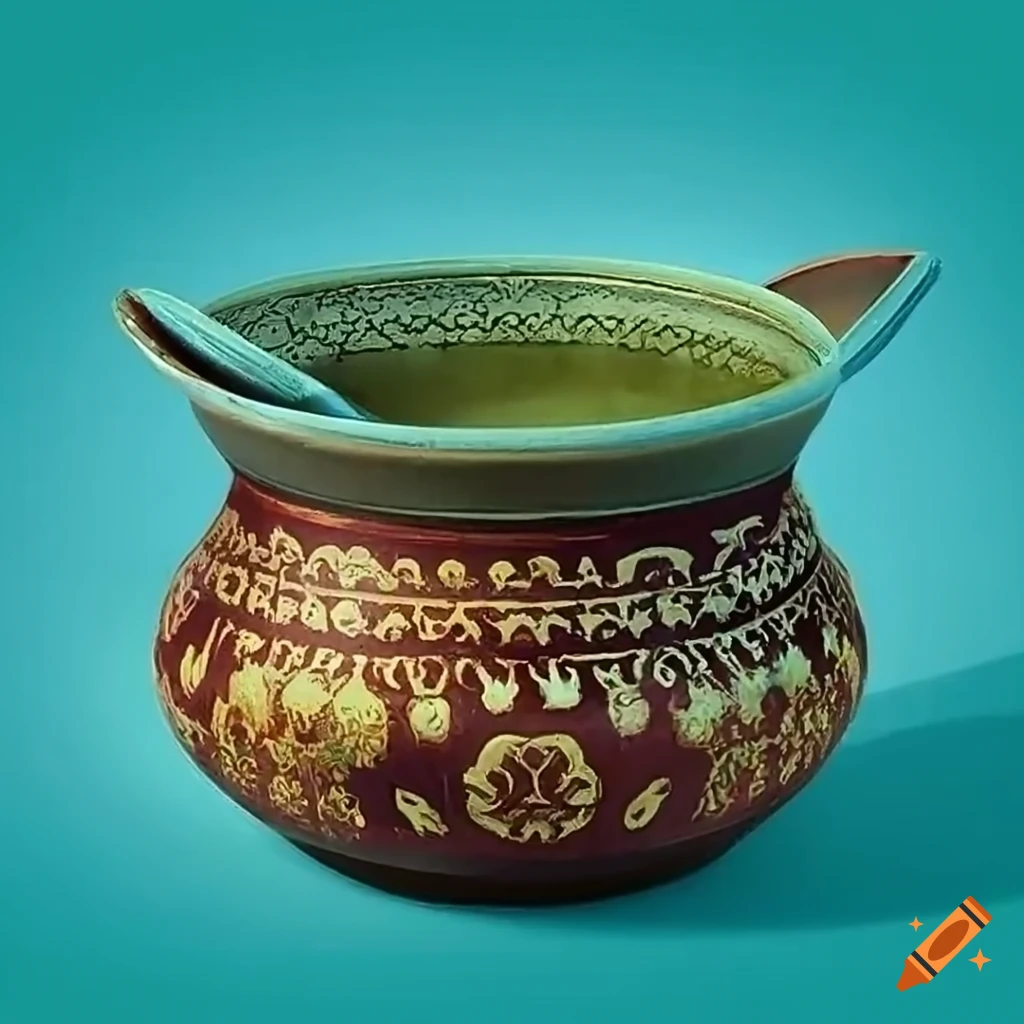 Deep pot with kazakh culture