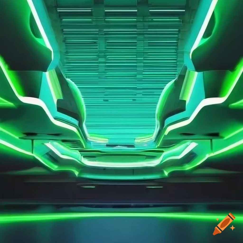Dark neon green futuristic architecture artwork on Craiyon