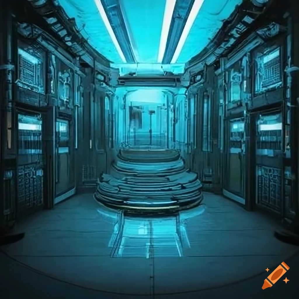 A vintage Greek ship stranded in a futuristic server room on Craiyon