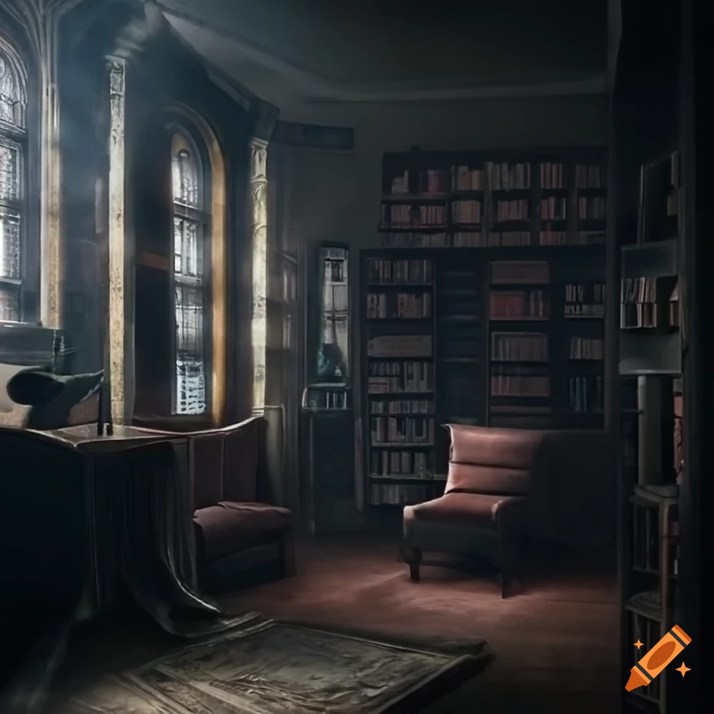 Dark depressing infinite study / library room