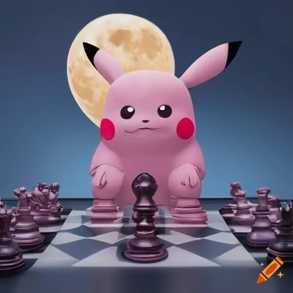 Pink pikachu on moon playing chess on Craiyon