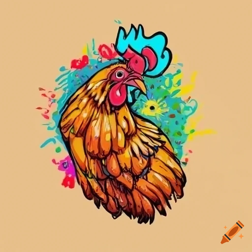 A chicken In the shap of a noodle graffiti on Craiyon