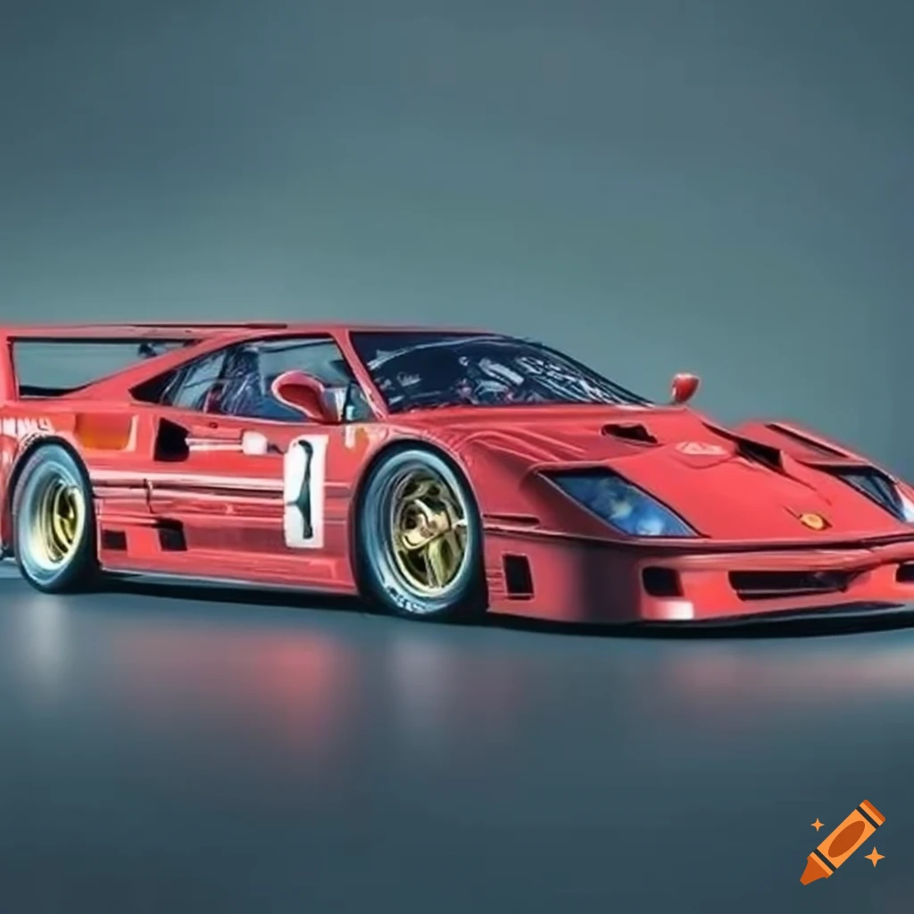 Ferrari f40 racing with decals on it on Craiyon
