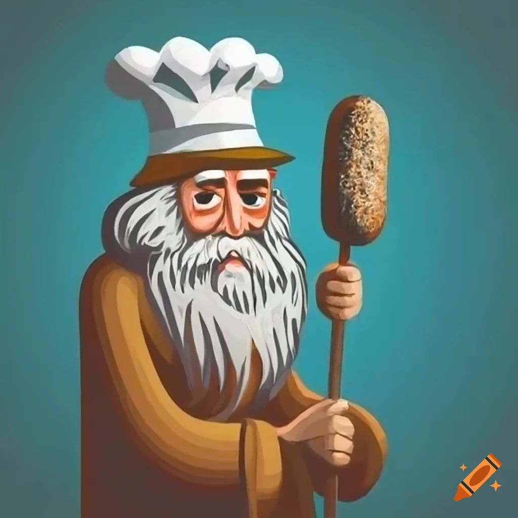 Portrait of a baker wizard wearing a chef wizard hat, middle aged man ...