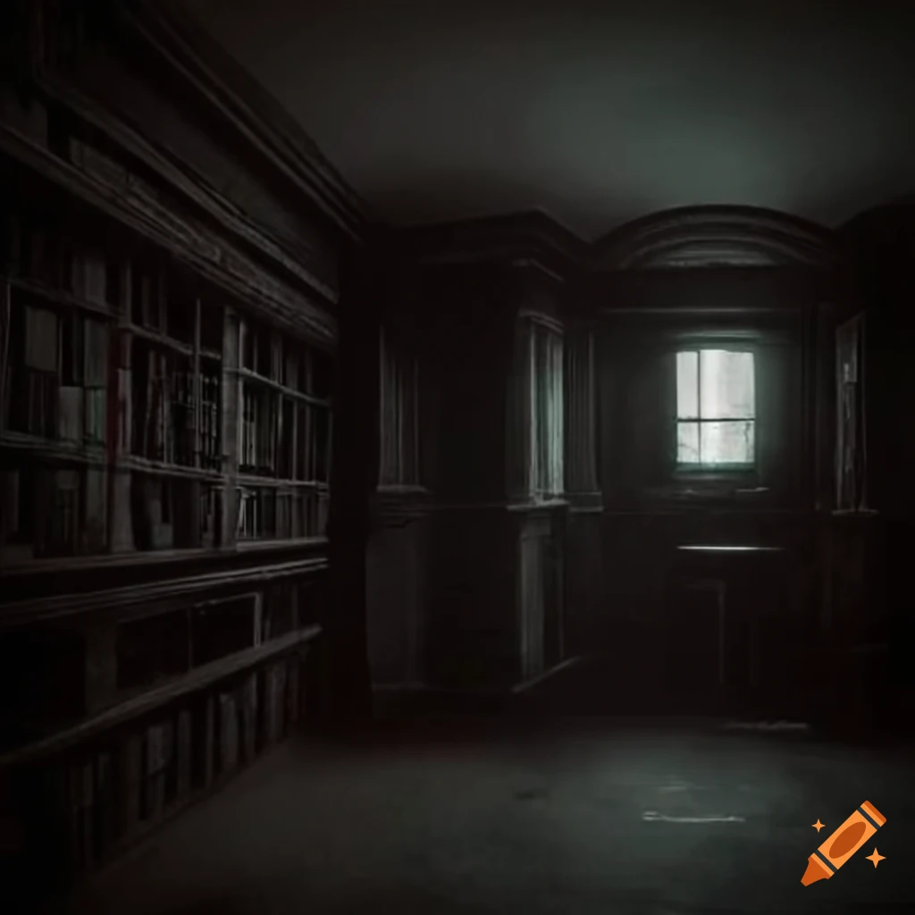 Non-Euclidean, surreal, dark horror library on Craiyon