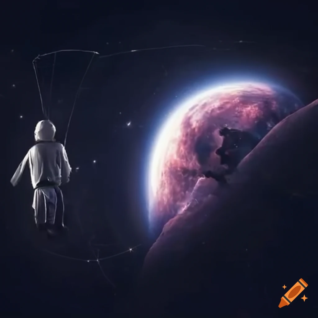 People fly in space against the background of the solar wind on Craiyon