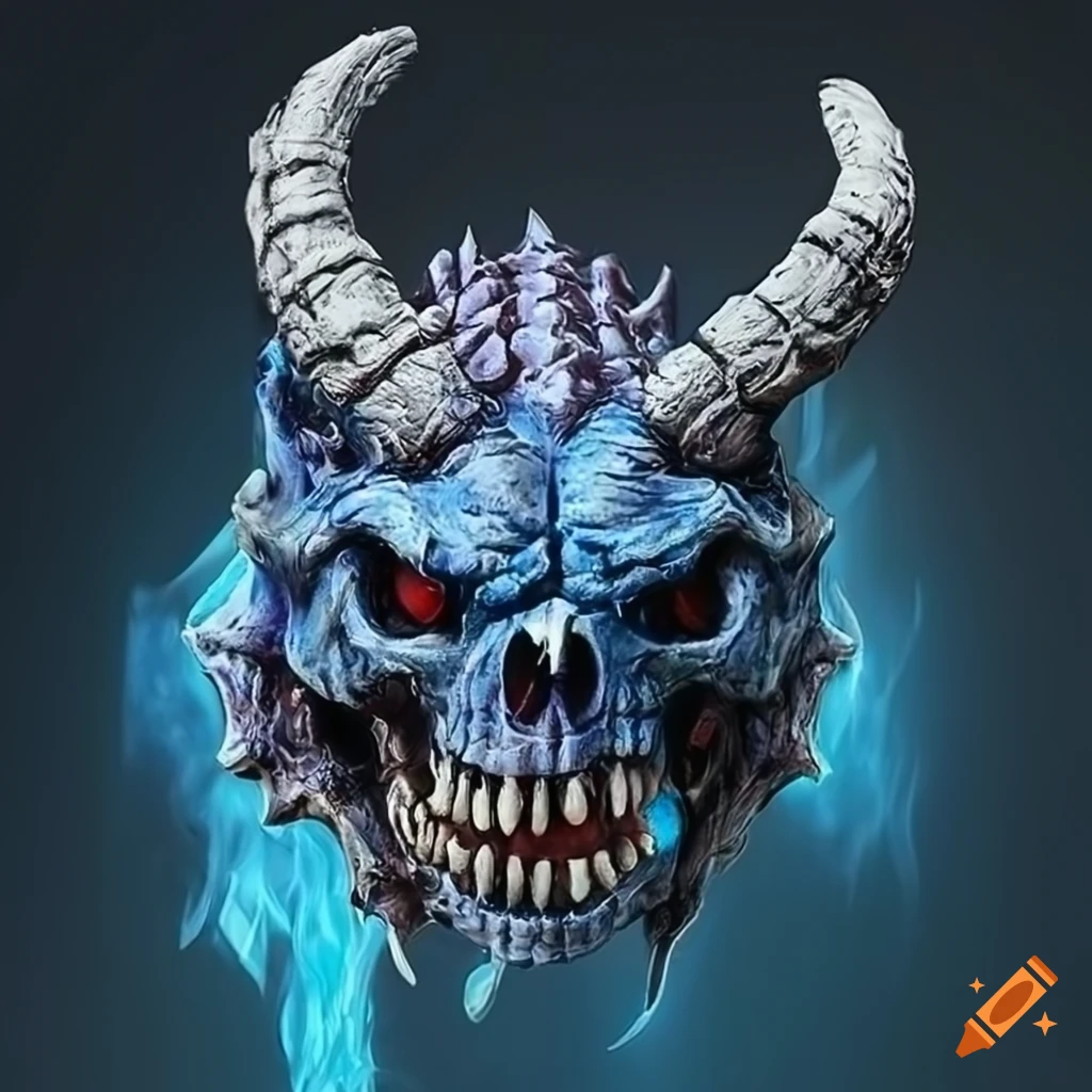 Dragon head, blue, red, skeleton, skull on Craiyon