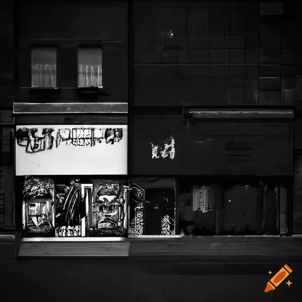 Futuristic minimalistic streetwear store on a dark backstreet. blade ...