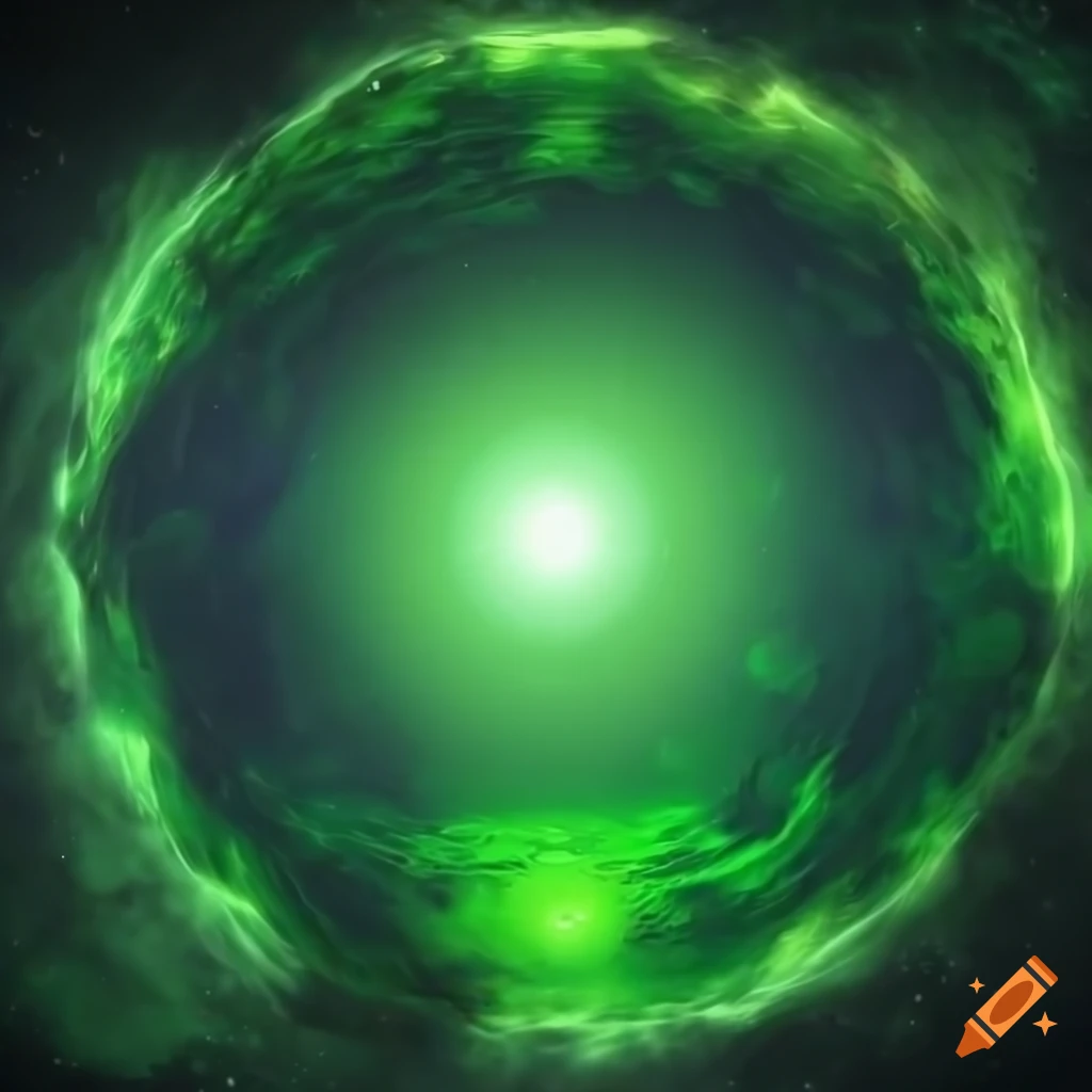 Green energy orb, space background, 2d on Craiyon