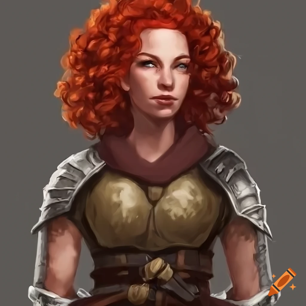 Dnd female fighter, red curly hair, high-detailed, 4k, portrait on Craiyon