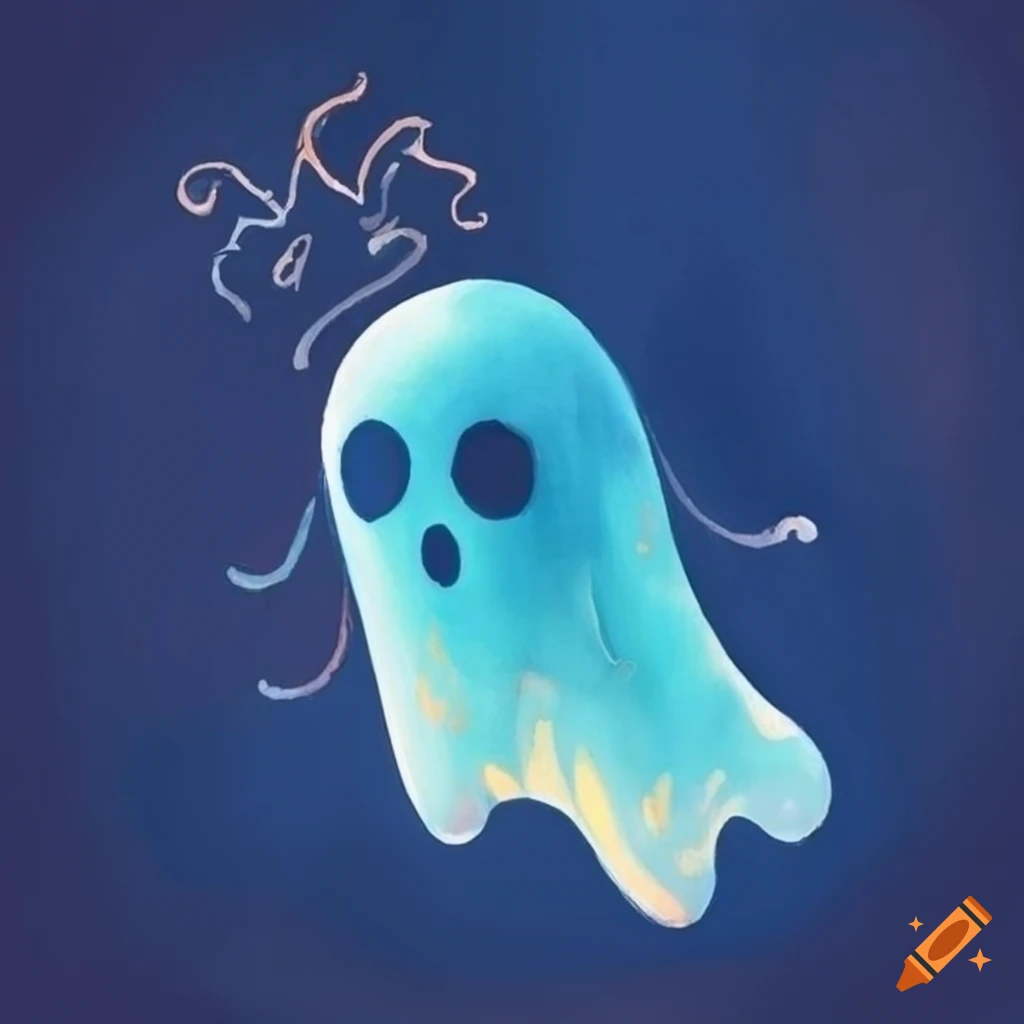 Navy blue ink ghost drawing with pastel elements