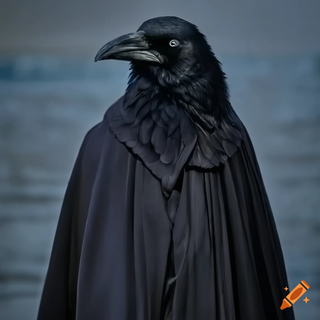 Raven person wearing a cloak