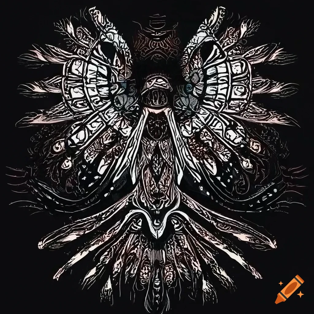 One crow bird, facing front, symmetry, symmetrical, minimal, mandala ...