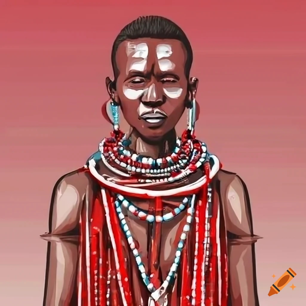 A masai warrior wearing red beads and traditional attire