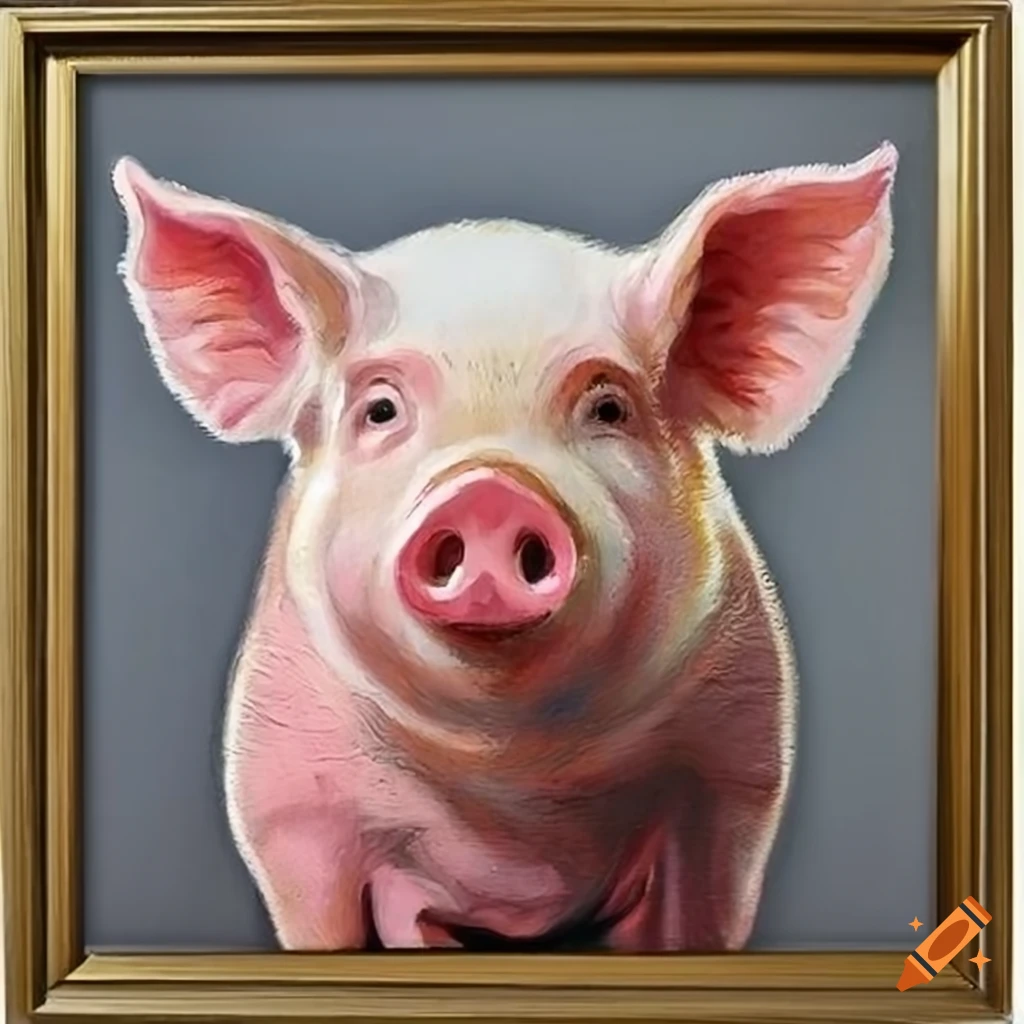 Pig portrait, beautiful art, golden framed