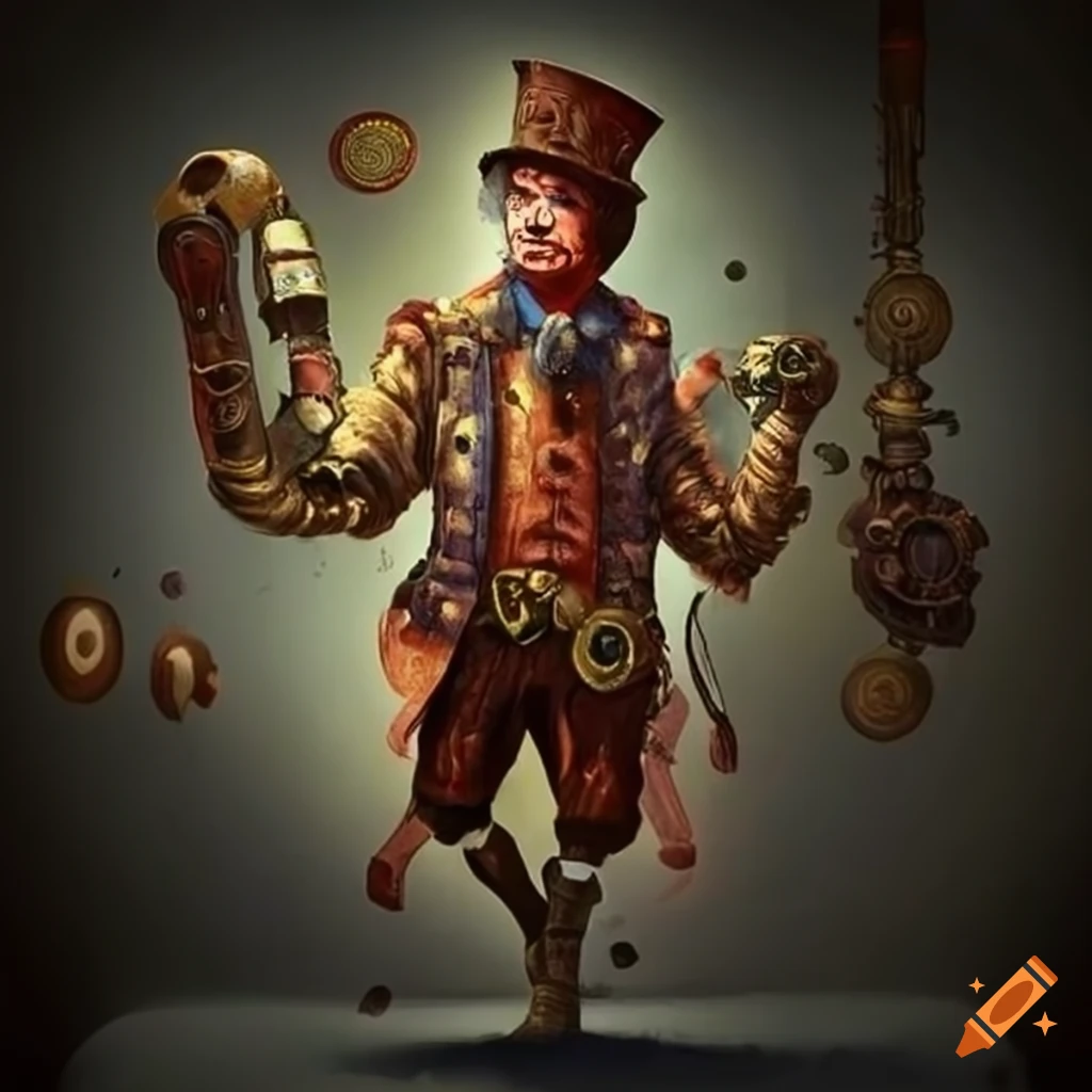 A steampunk-inspired artwork of a boxer with a willy wonka twist