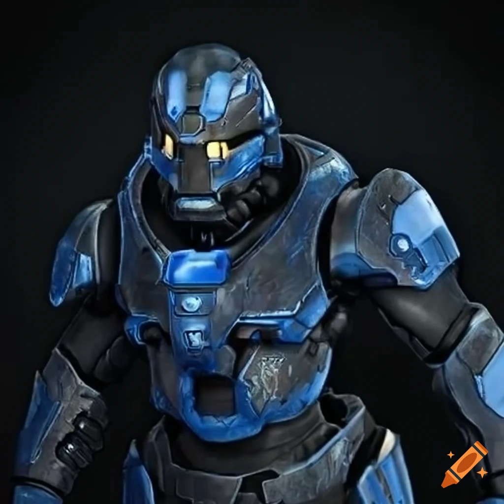 Advanced futuristic solider in slim blue power armor with a sword on ...