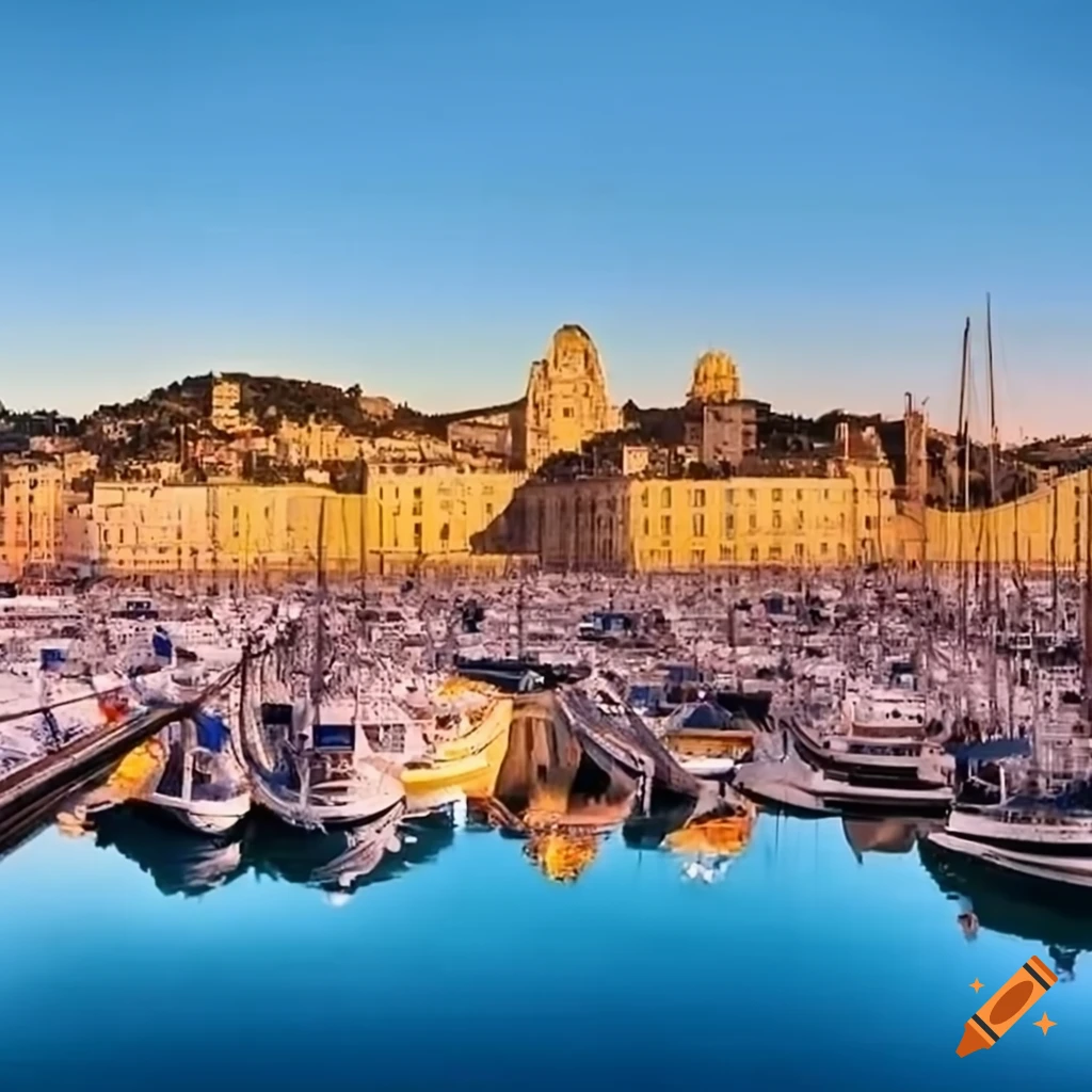 "Create a vibrant and picturesque scene of Marseille, the coastal gem ...