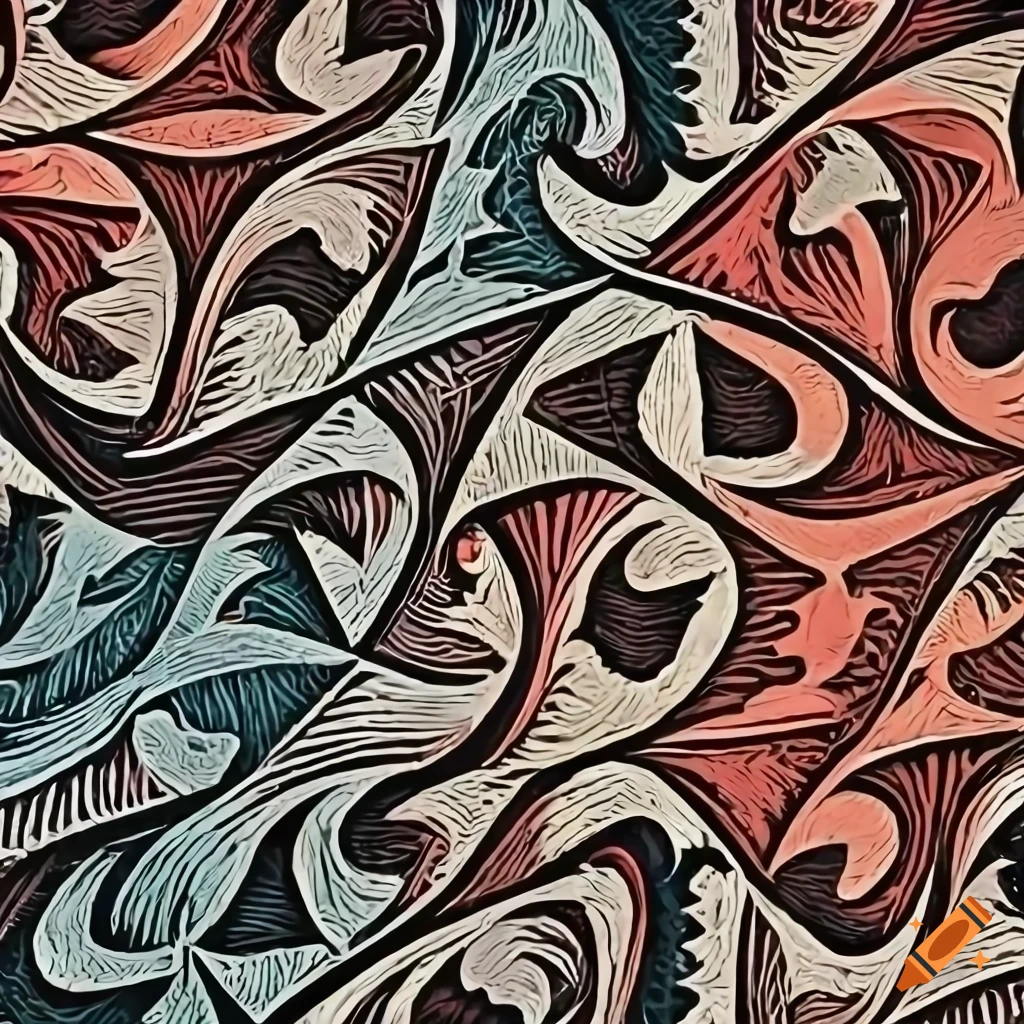 Color Woodcut art print by M. C. Escher with striking texture and ...