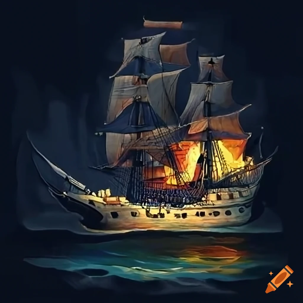 Skeleton sailing haunted ship