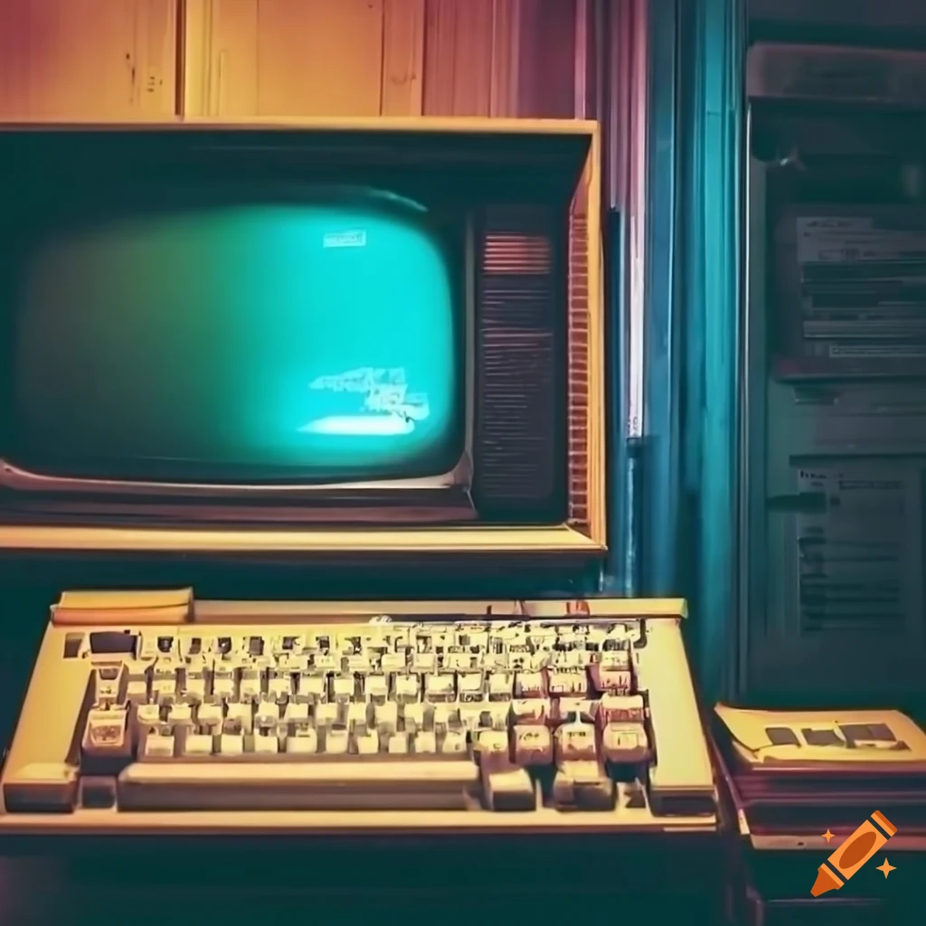 The inside of a vintage japanese computer shop with vintage computers ...