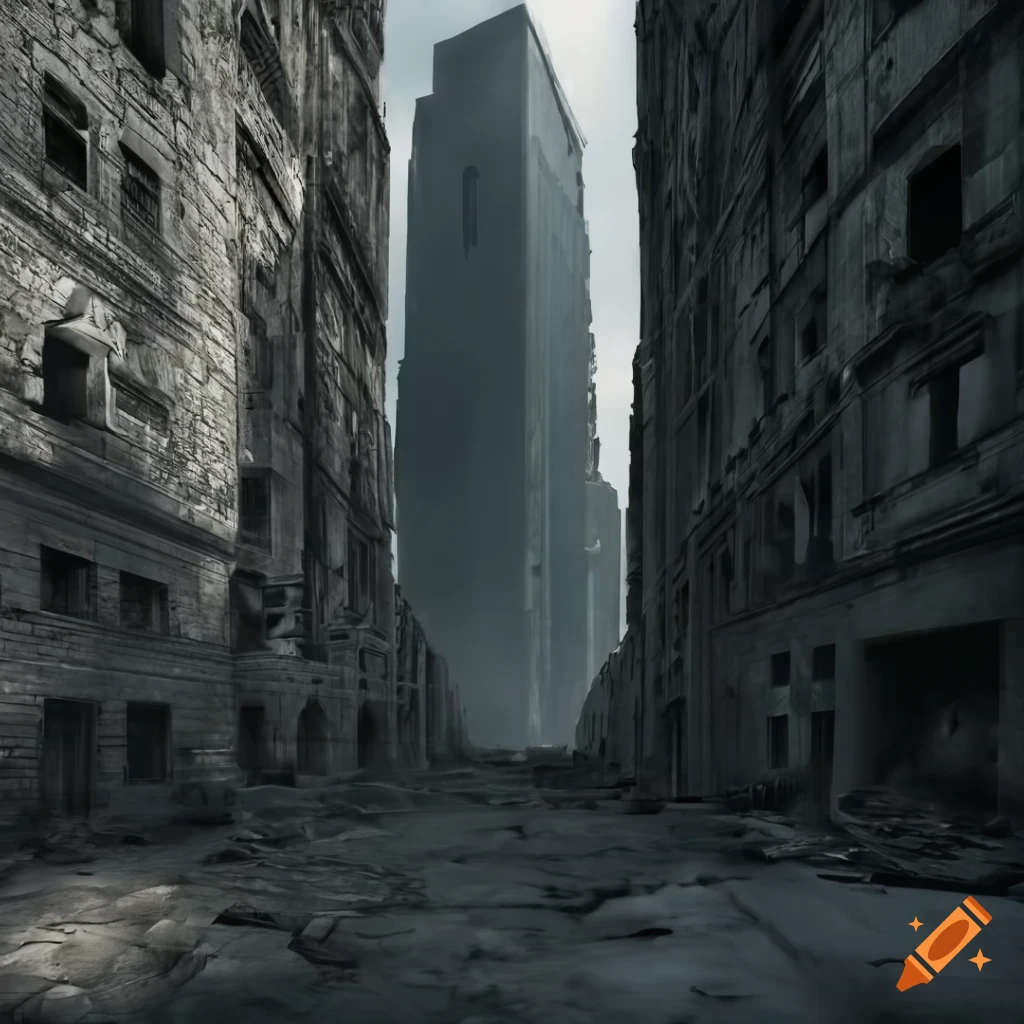 Photo of a skyscraper in ruins, realistic, 2k, precise edges, realistic ...