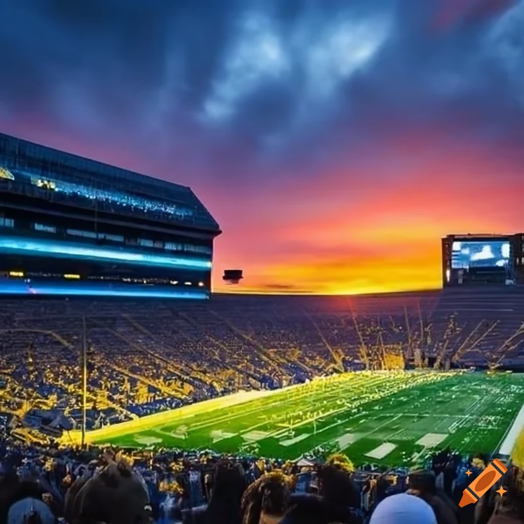 Picture of the university of michigan stadium at sunset