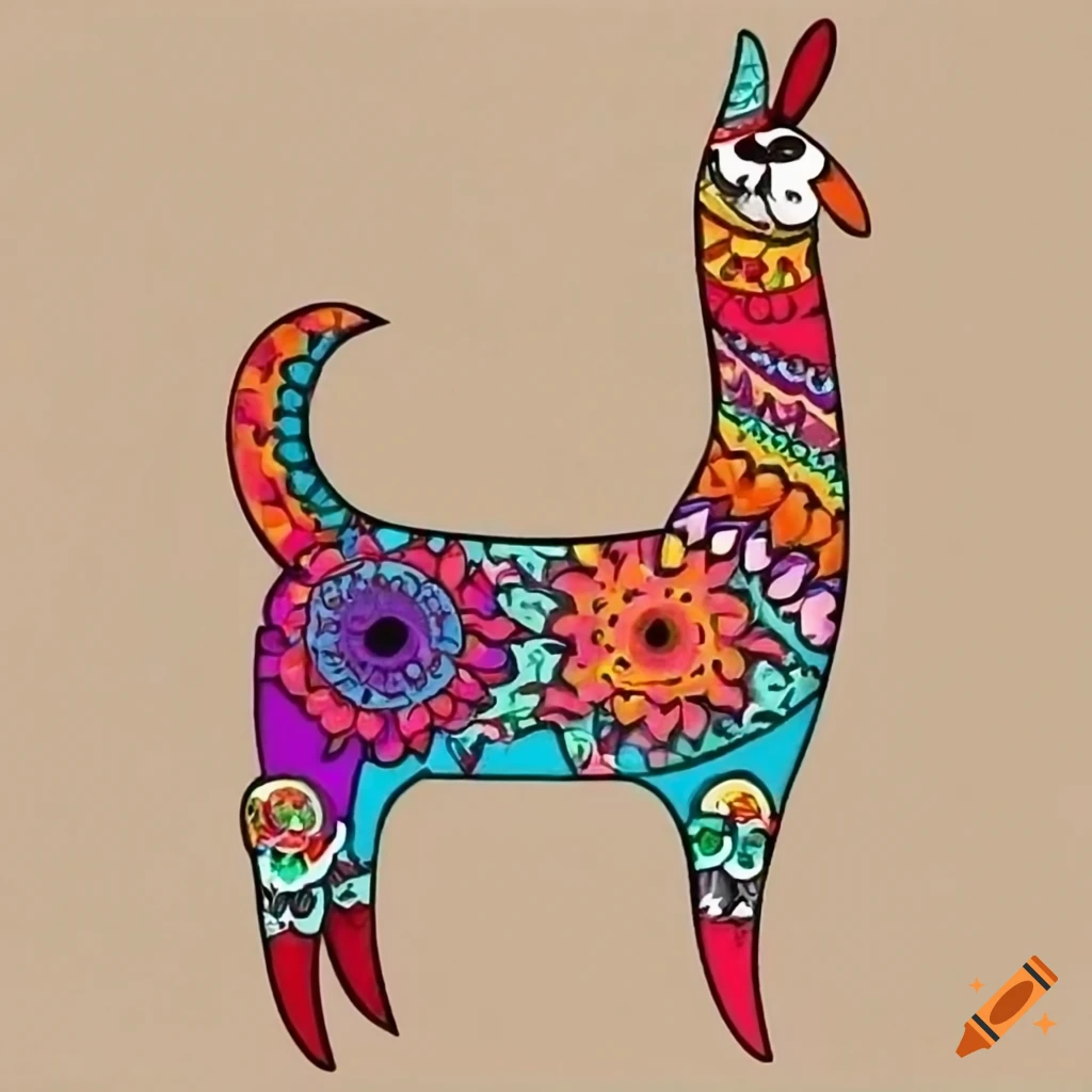 Llama in style of mexican folk art
