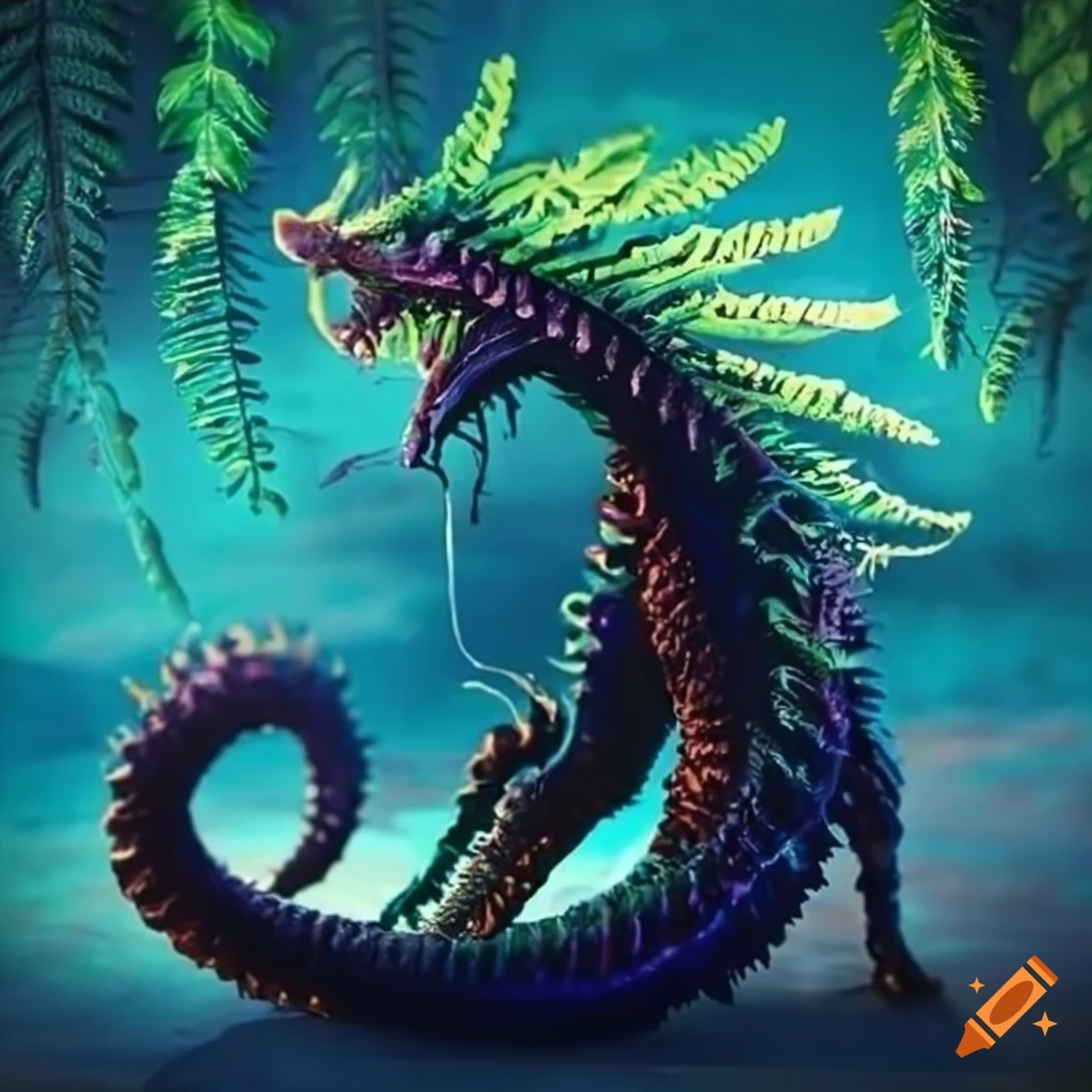 Fern dragon plant monster fire blue on Craiyon