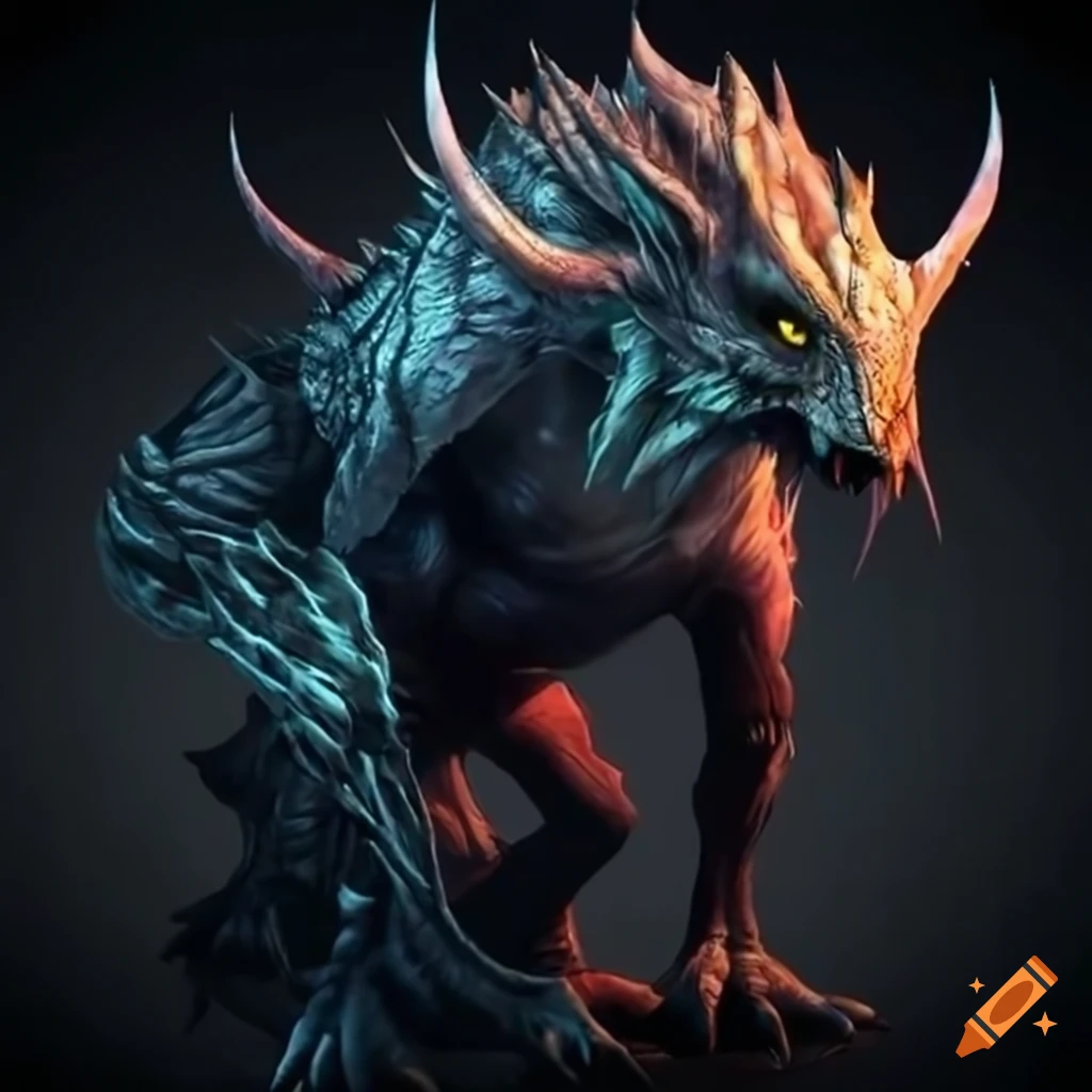 A fierce mythical creature ready for battle in a video game on Craiyon