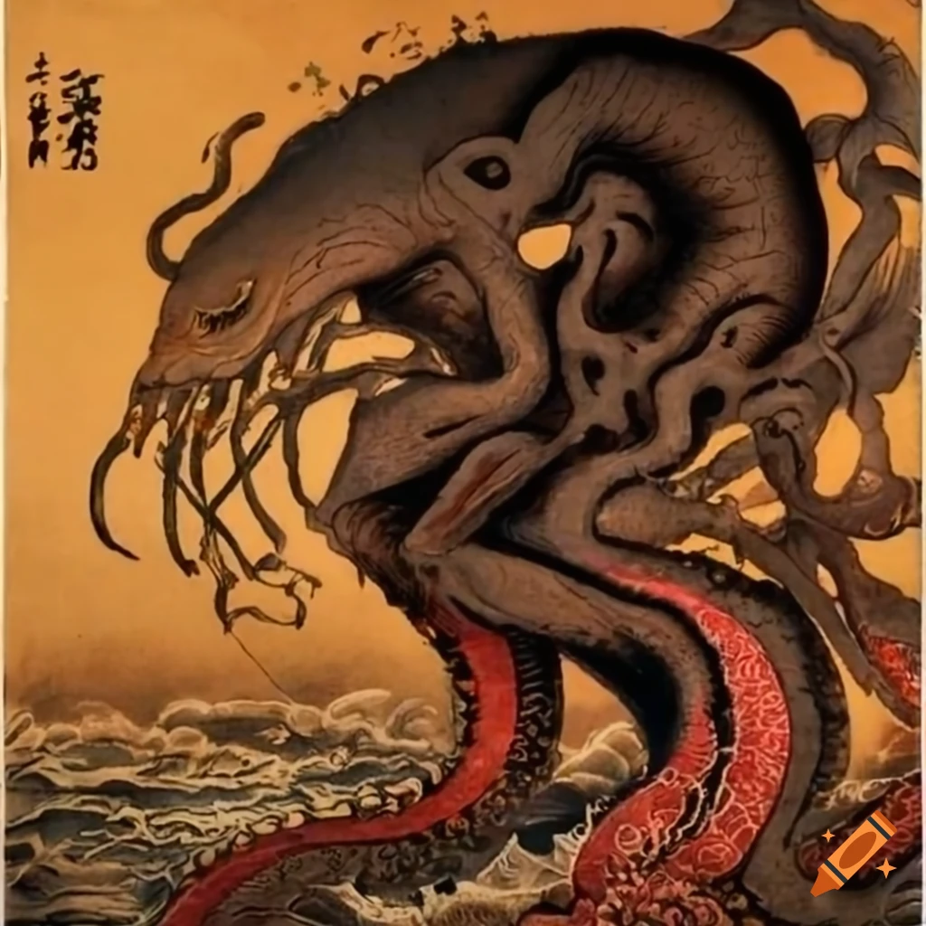 An traditional japanese painting who represent cthulhu