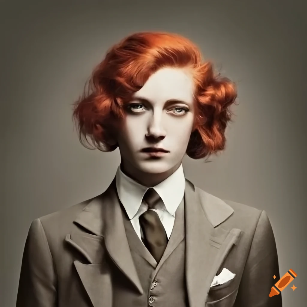Dandy, long red hair, three piece suit, 1920s on Craiyon