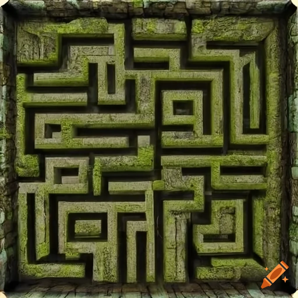 Perspective from in tall giant maze, stone and moss, hyper realistic on ...