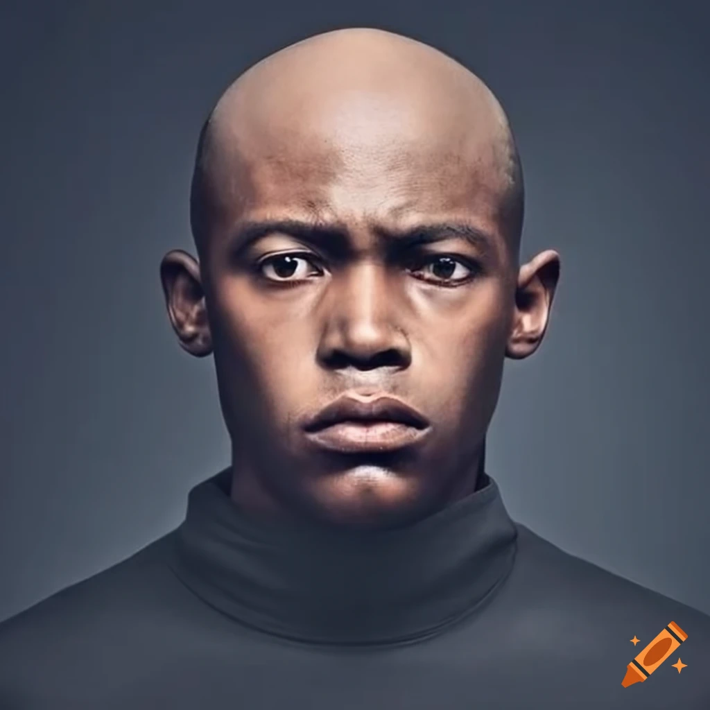 Photo portrait of young confident serious dissatisfied bald black man ...