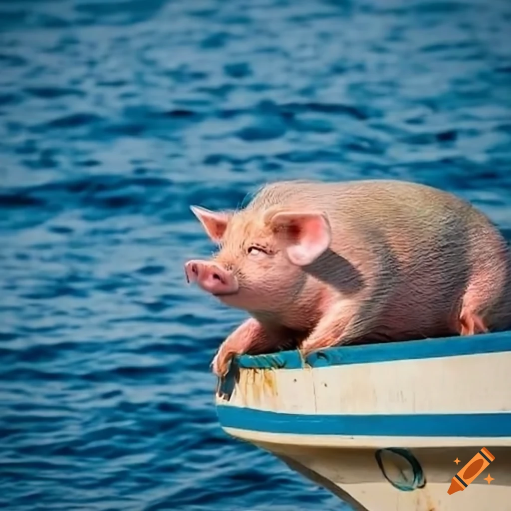 A little pig on a ship on a sunny day