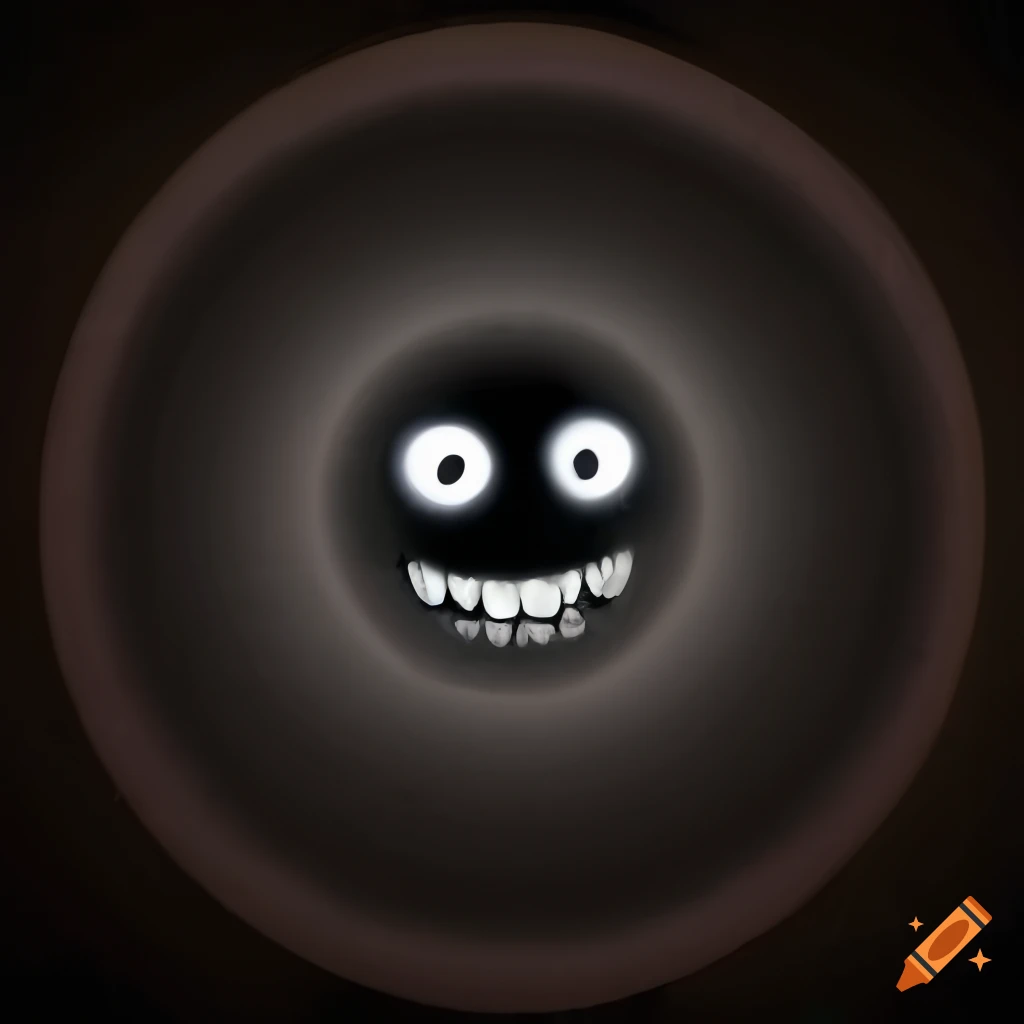 Giant floating round black and gray face with big black empty eyeholes ...