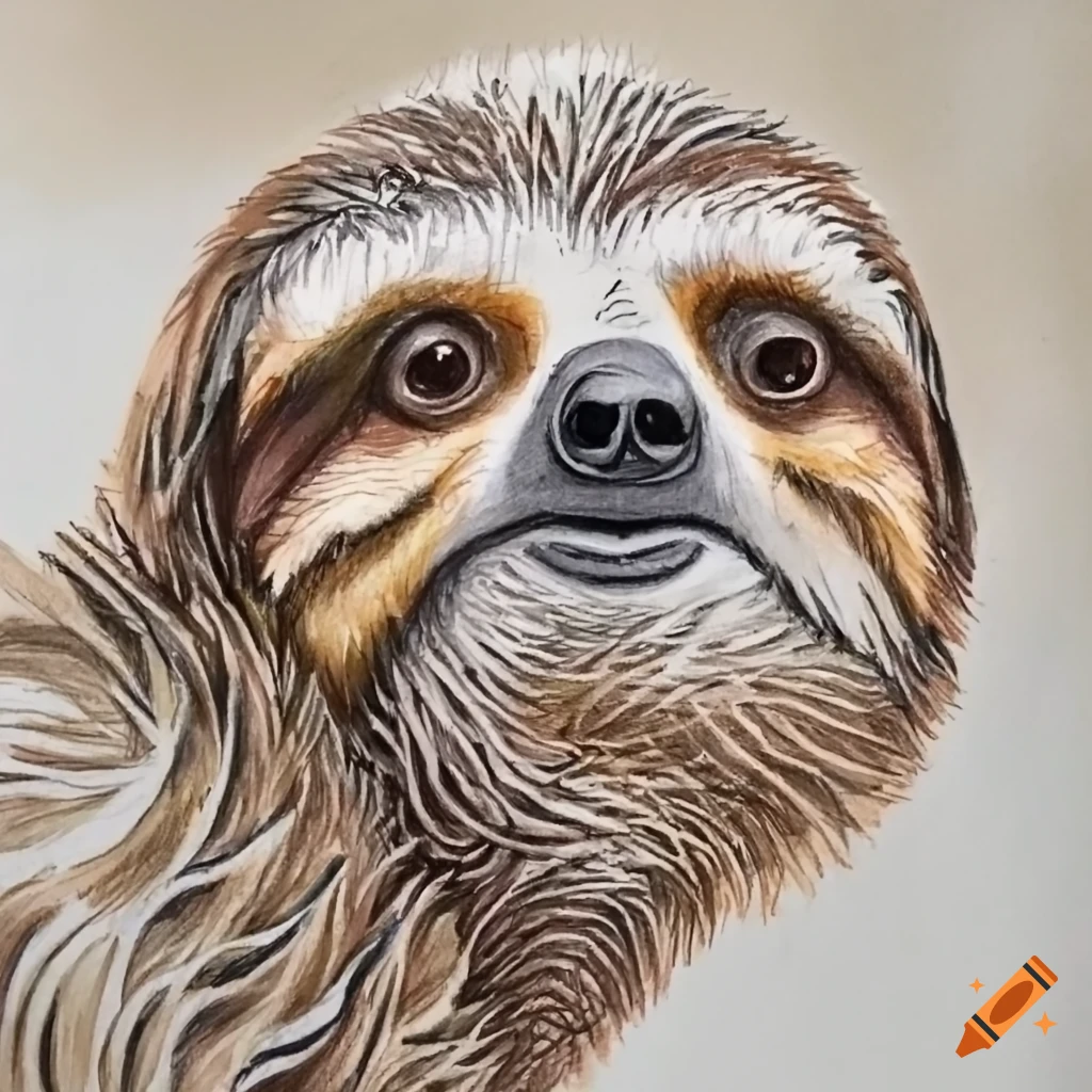 Sloth with camera pencil draw