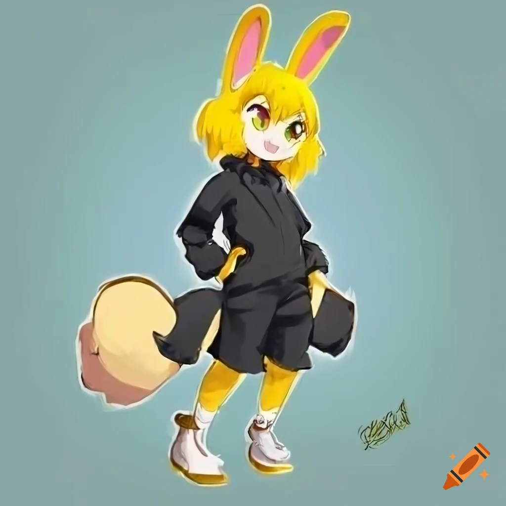 An anthropomorphic cream fur color rabbit character with yellow hair ...