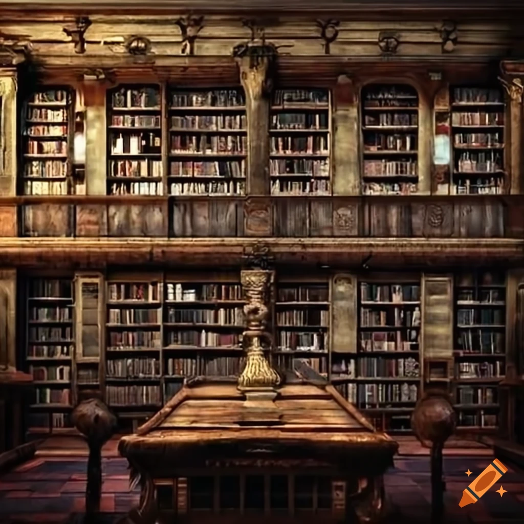 Eerie library room in a psychological horror game