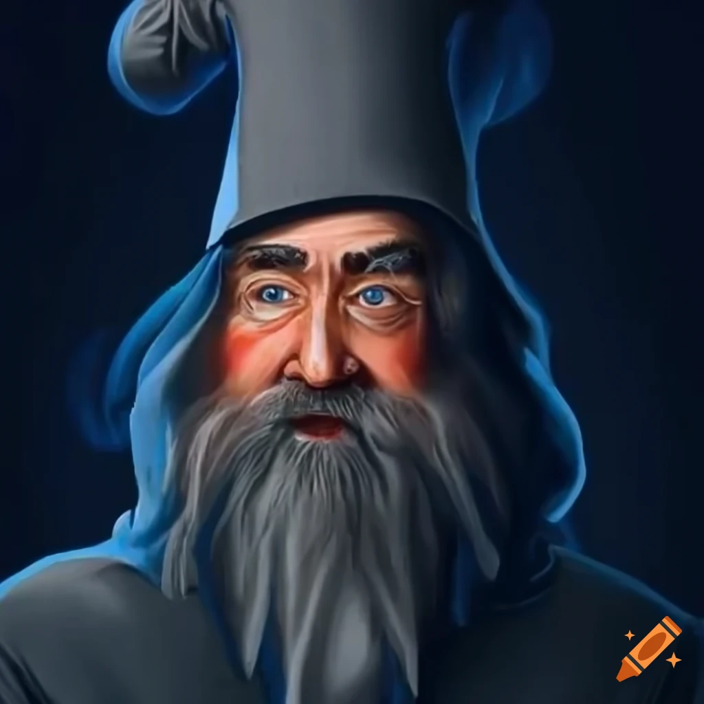 Portrait of a baker wizard wearing a chef wizard hat, middle aged man ...
