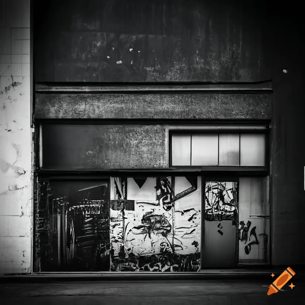 Futuristic minimalistic streetwear store on a dark backstreet. blade ...