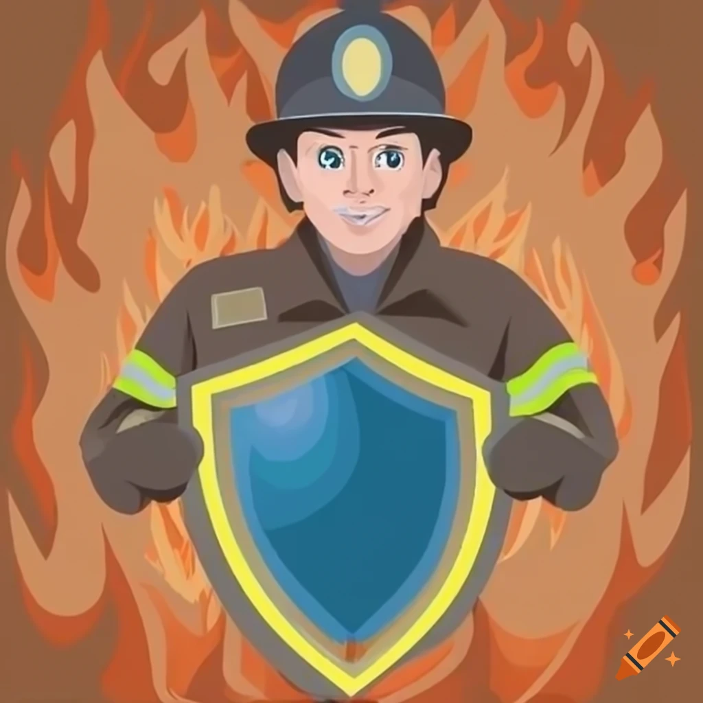Firefighter with shield of arms in orange an blue with a gecko on it ...