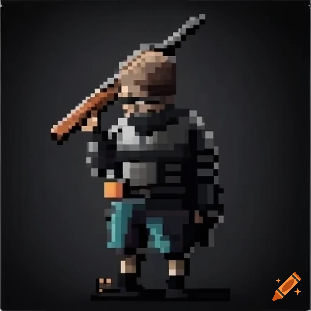 Pixel art character with shotgun on Craiyon