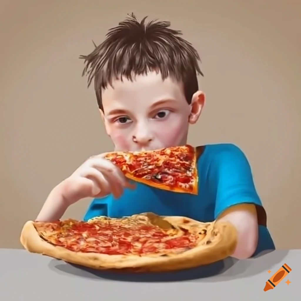A boy eating pizza