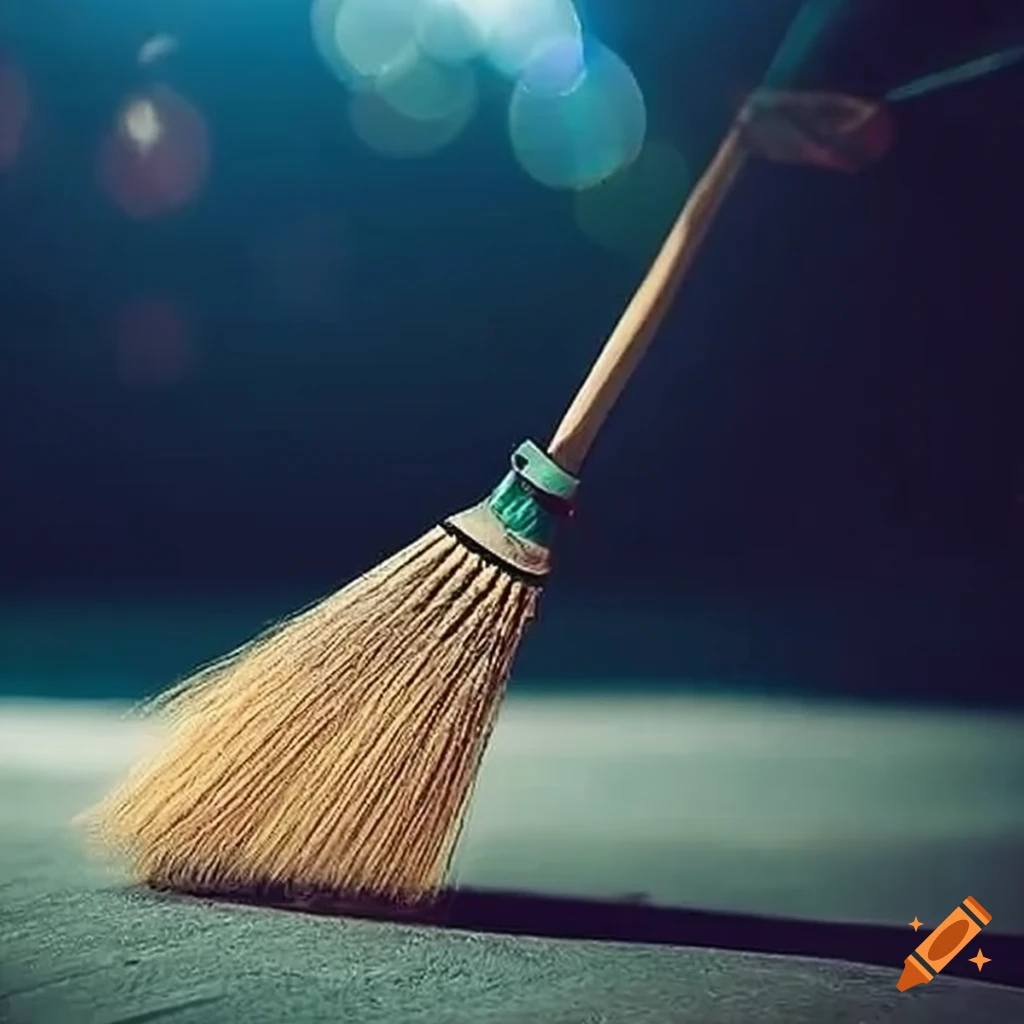 Sweeper's hand give a broom in street on Craiyon