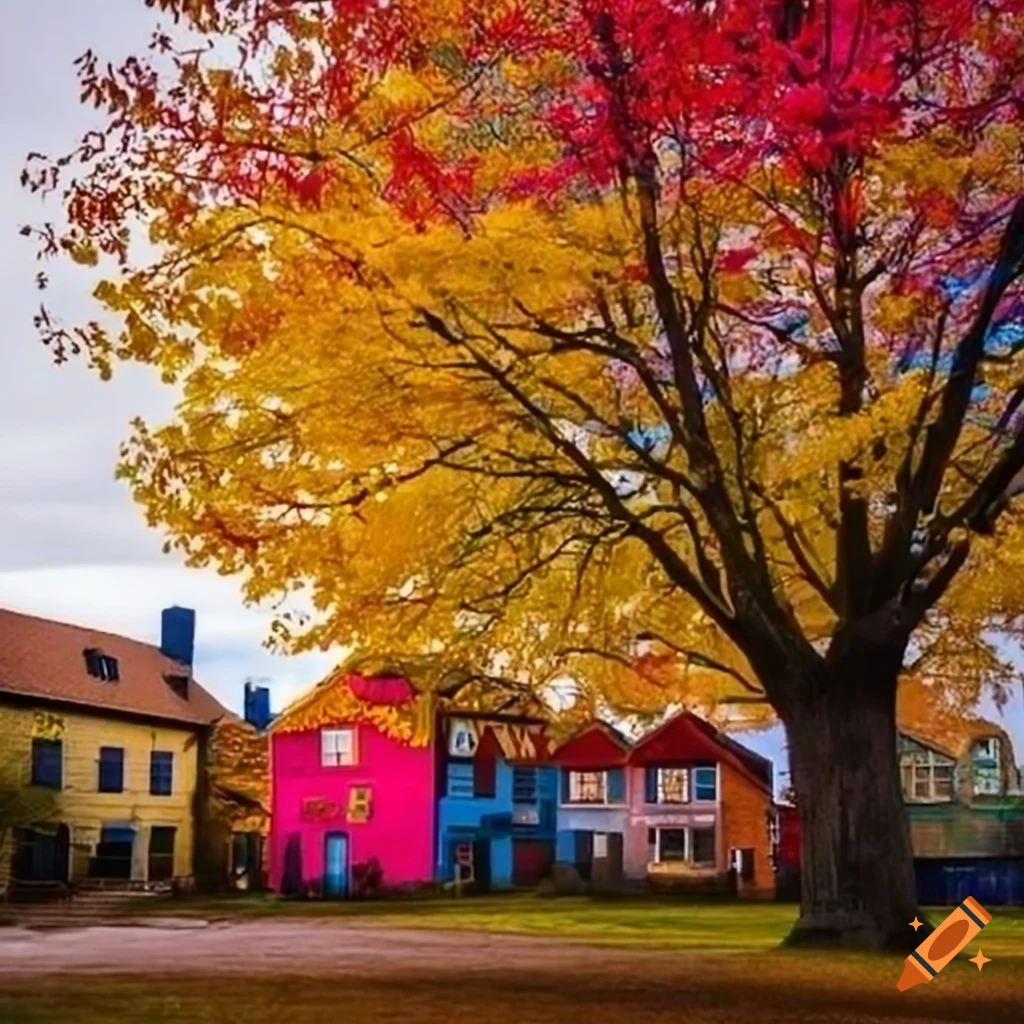 Colorful tree with houses inside it on Craiyon