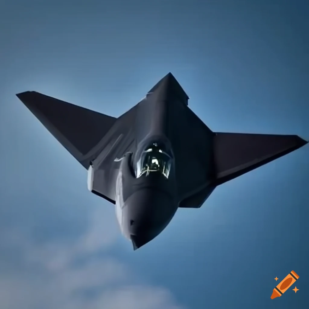 A sleek stealth fighter jet soaring through the clouds on Craiyon