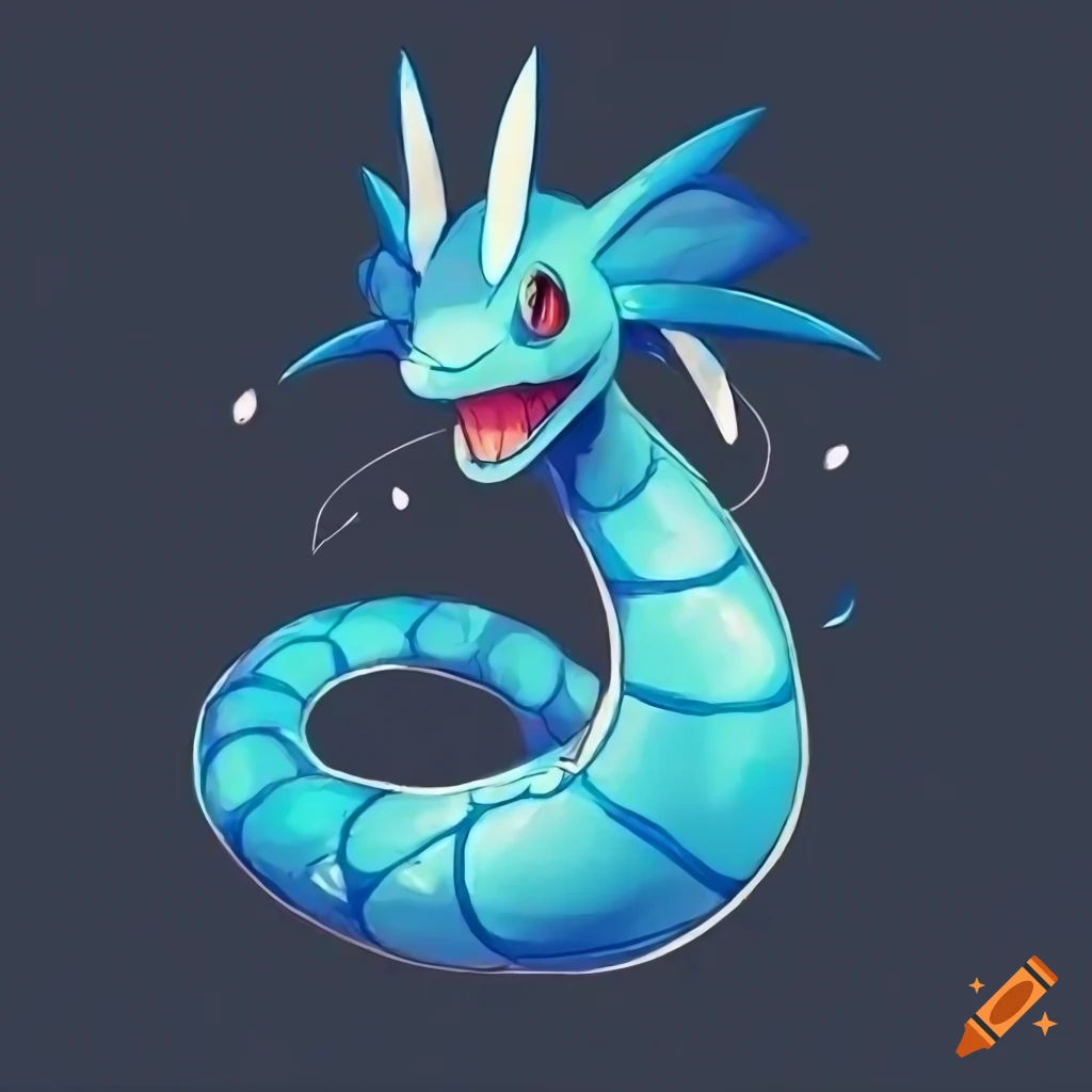 Little blue snake dragon in the style of pokemon