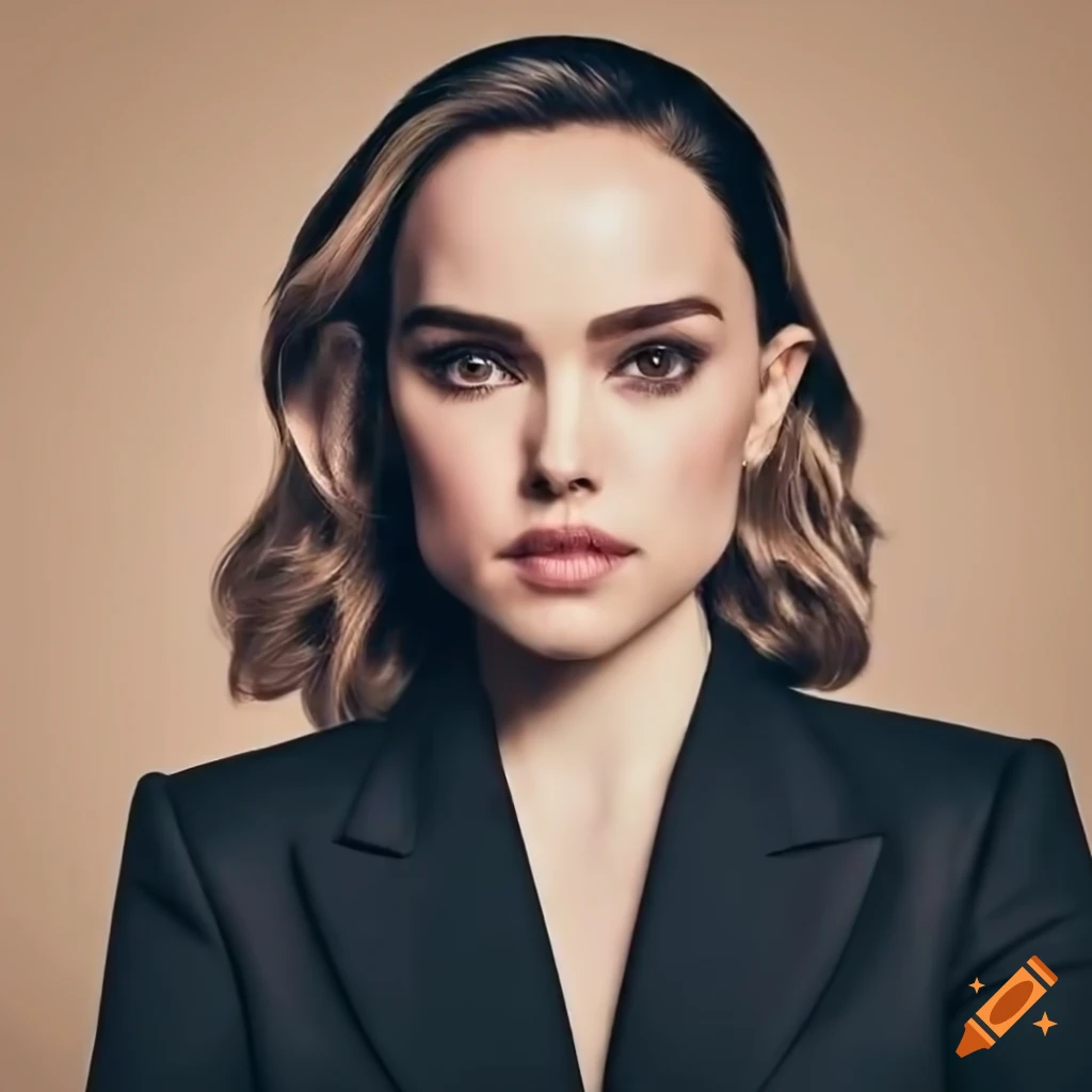 Photo portrait of young confident woman look like daisy ridley and ...