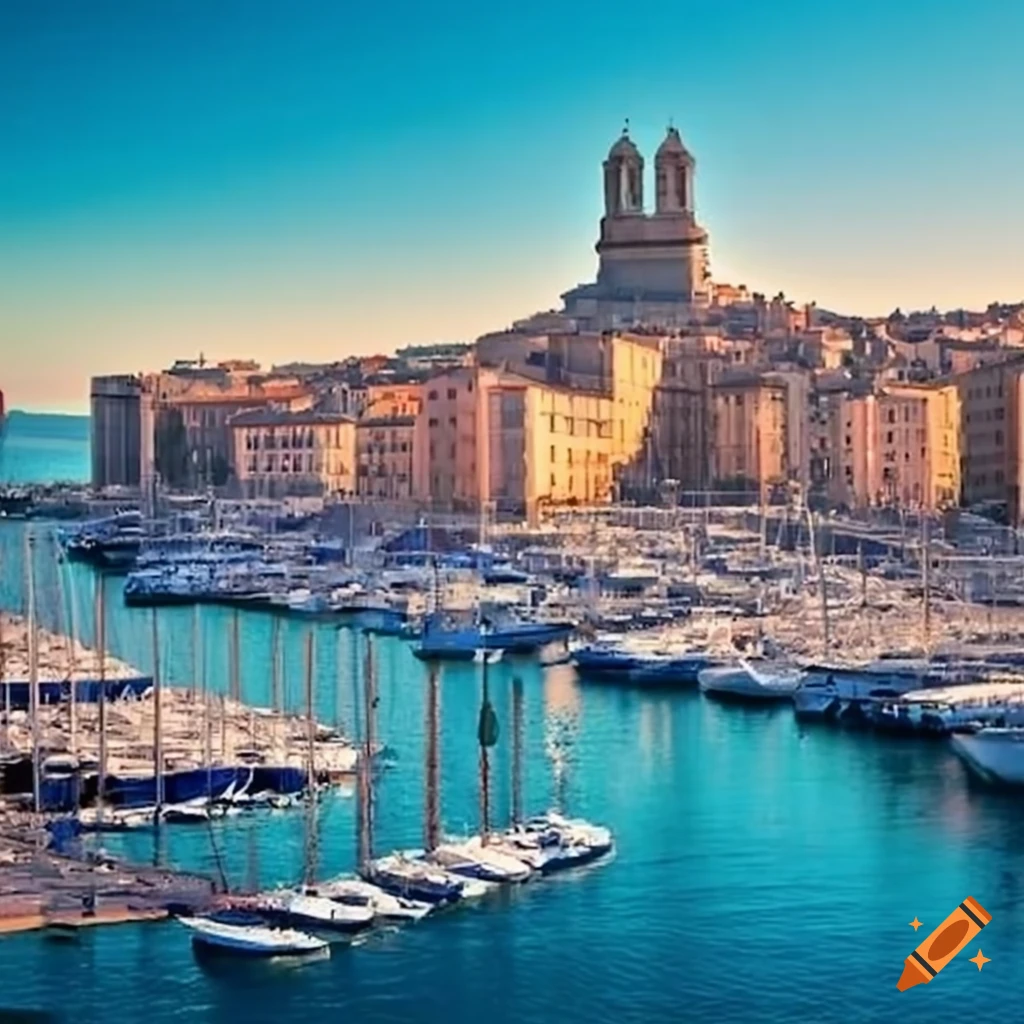 "Create a vibrant and picturesque scene of Marseille, the coastal gem ...